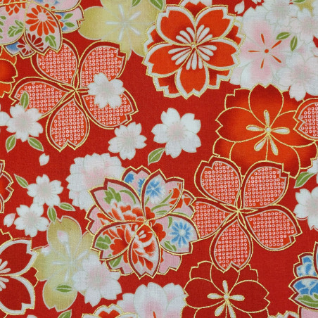 Japanese red Kokka fabric with red, yellow, pink and white cherry ...